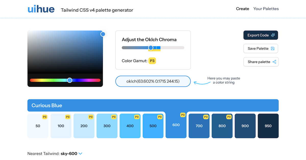 UiHue: Tailwind CSS v4 Oklch Palette Generator